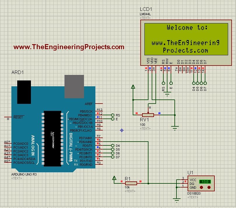 How To Use Temperature Sensor 18b20 With Arduino In Proteus Isis Projects Qa