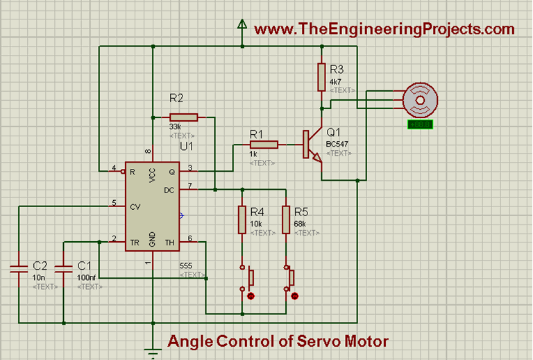 Angle Control Of Servo Motor Using 555 Timer In Proteus Isis The Engineering Projects