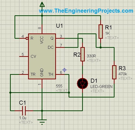 Led Flashing Project With 555 Timer In Proteus The Engineering Projects