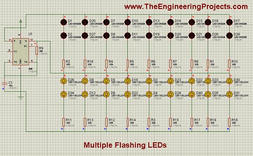 Multiple Led Flasher Project Using 555 Timer In Proteus Isis The
