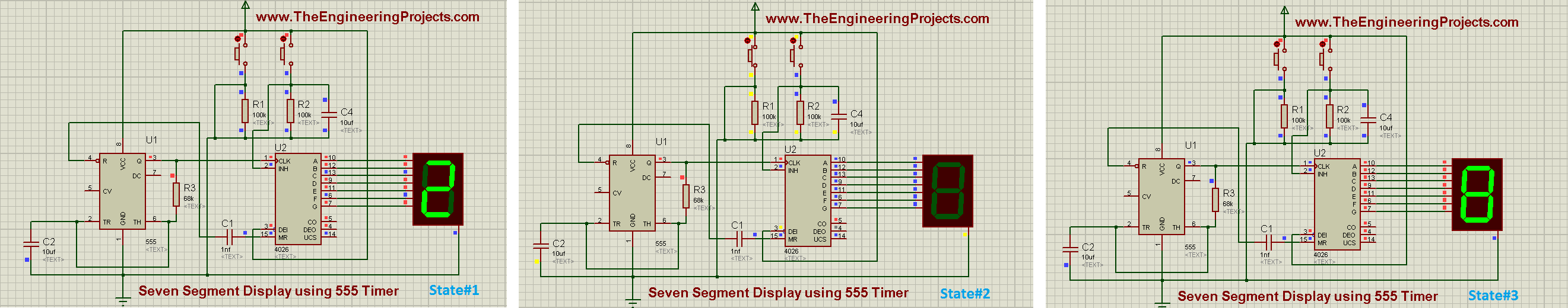 Seven Segment Display Using 555 Timer In Proteus Isis The Engineering Projects