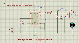Relay Control Using 555 Timer in Proteus ISIS - The Engineering Projects
