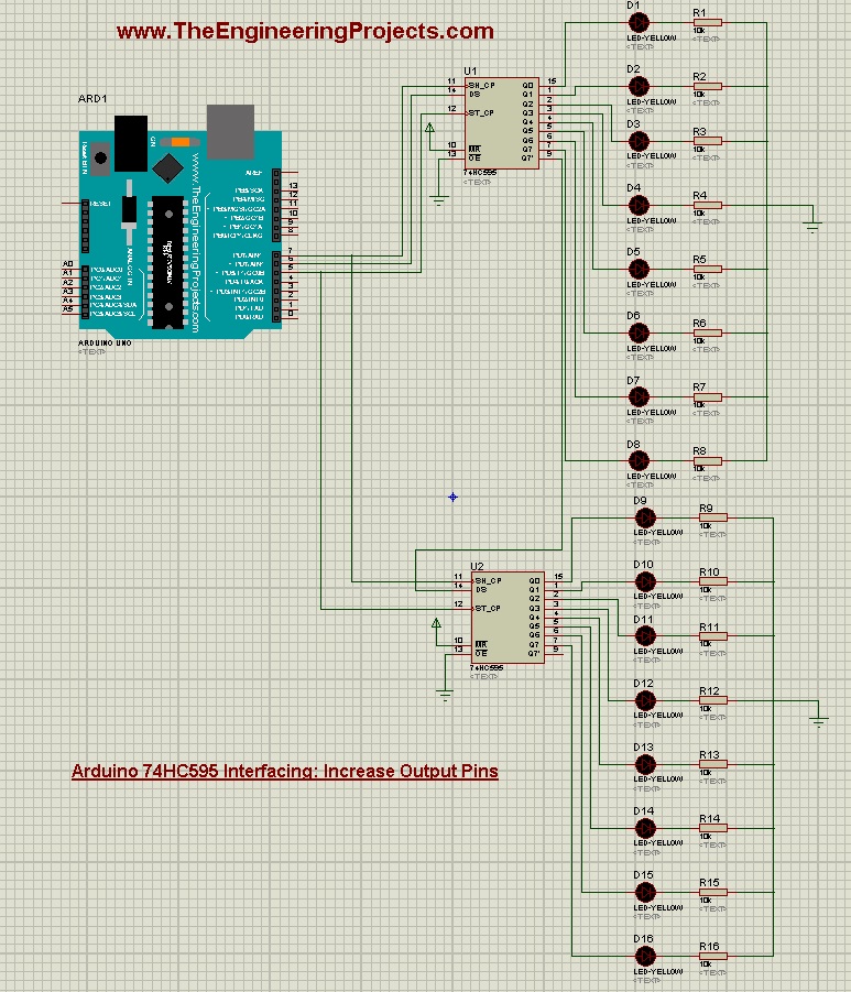 Arduino 74HC595 Interfacing: Increase Output Pins - The Engineering Projects