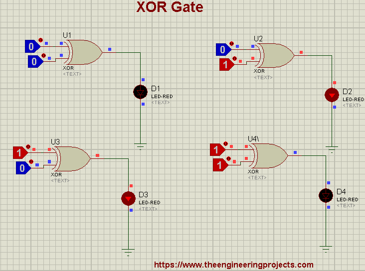XOR Gate with Truth Table in Proteus ISIS - The Engineering Projects
